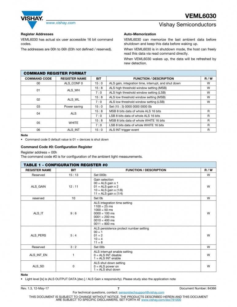 VEML6030 datasheet page 7