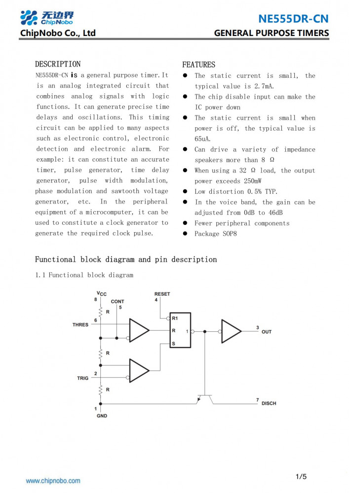 NE555DR-CN technical document page 1