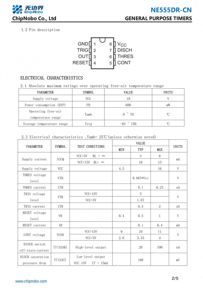 NE555DR-CN technical document page 2