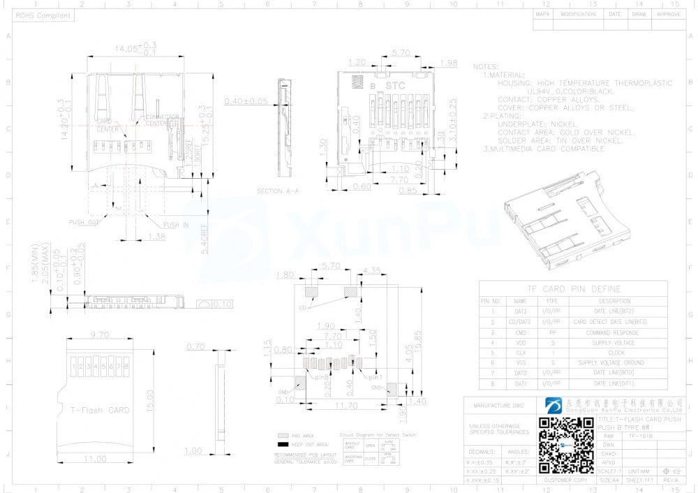 XUNPU TF-101B technical drawing page 1