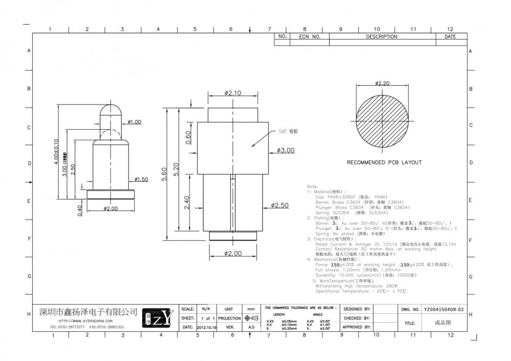 YZ00415040R-02 product specification page 3