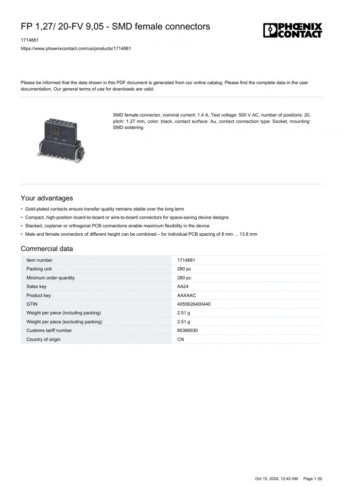 Phoenix Contact 1714881 product documentation page 1