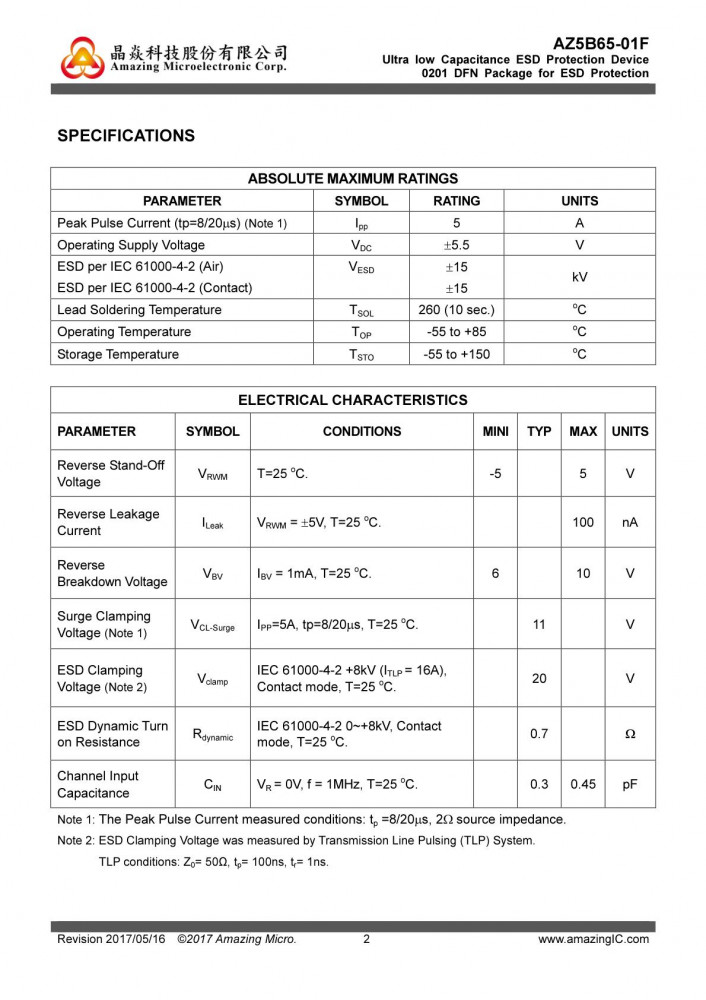 AZ5B65-01F datasheet page 2
