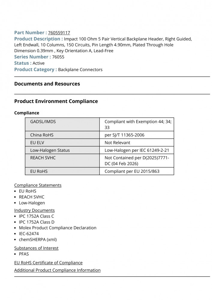 MOLEX 760559117 technical document, page 1