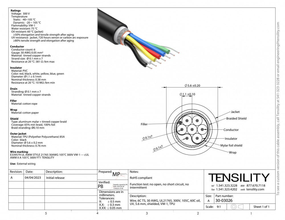 30-03026 cable specification and dimensional drawing