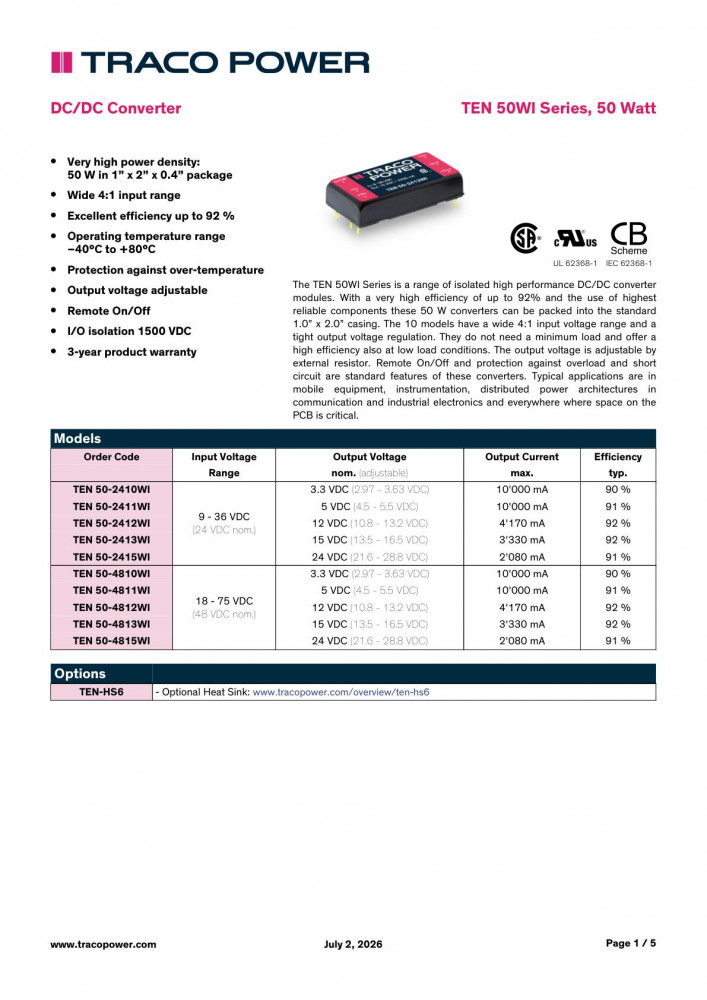 TEN 50-2411WI technical document page 1