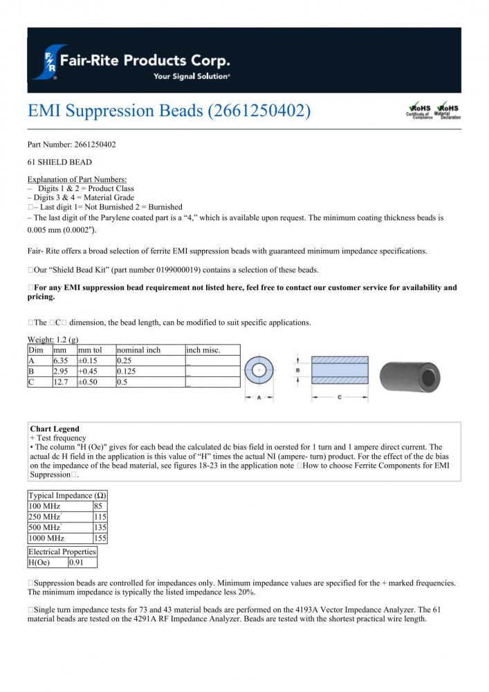 Fair-Rite 2661250402 technical document page 1