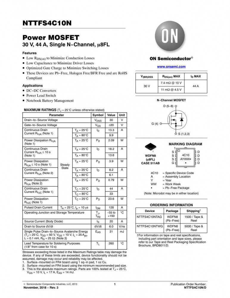 NTTFS4C10NTAG datasheet page 1
