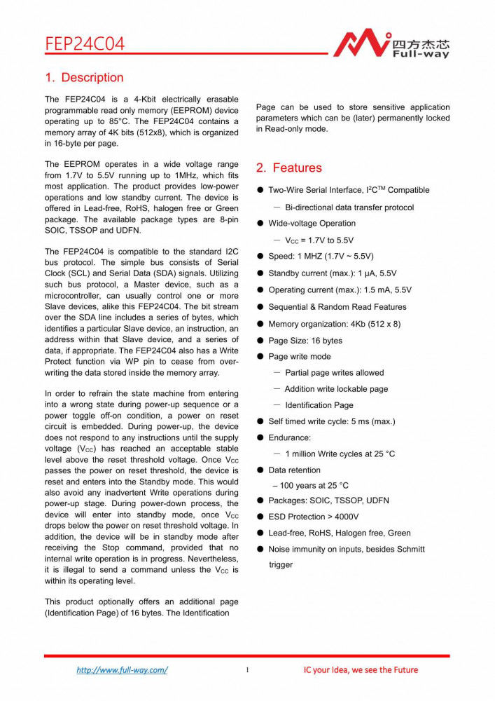 FEP24C04 datasheet page 1