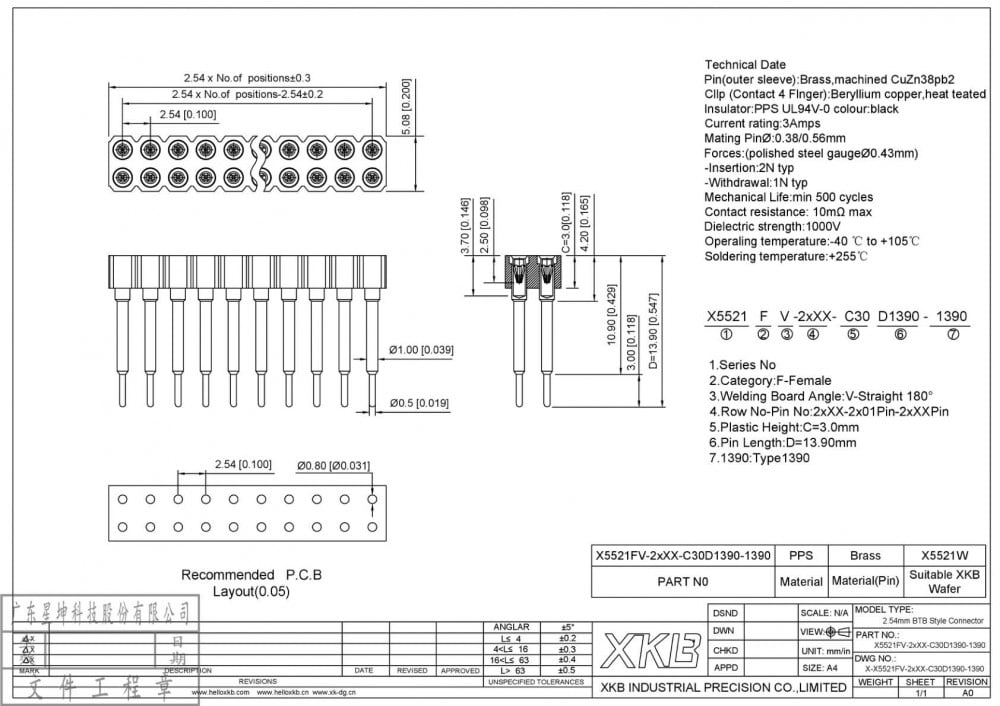 XKB X5521FV-2x13-C30D1390-1390 technical drawing