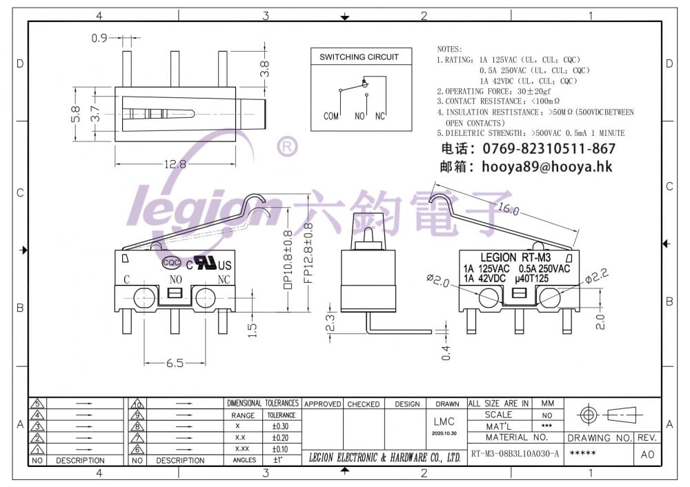 Legion RT-M3-08B3L10A030-A technical document preview