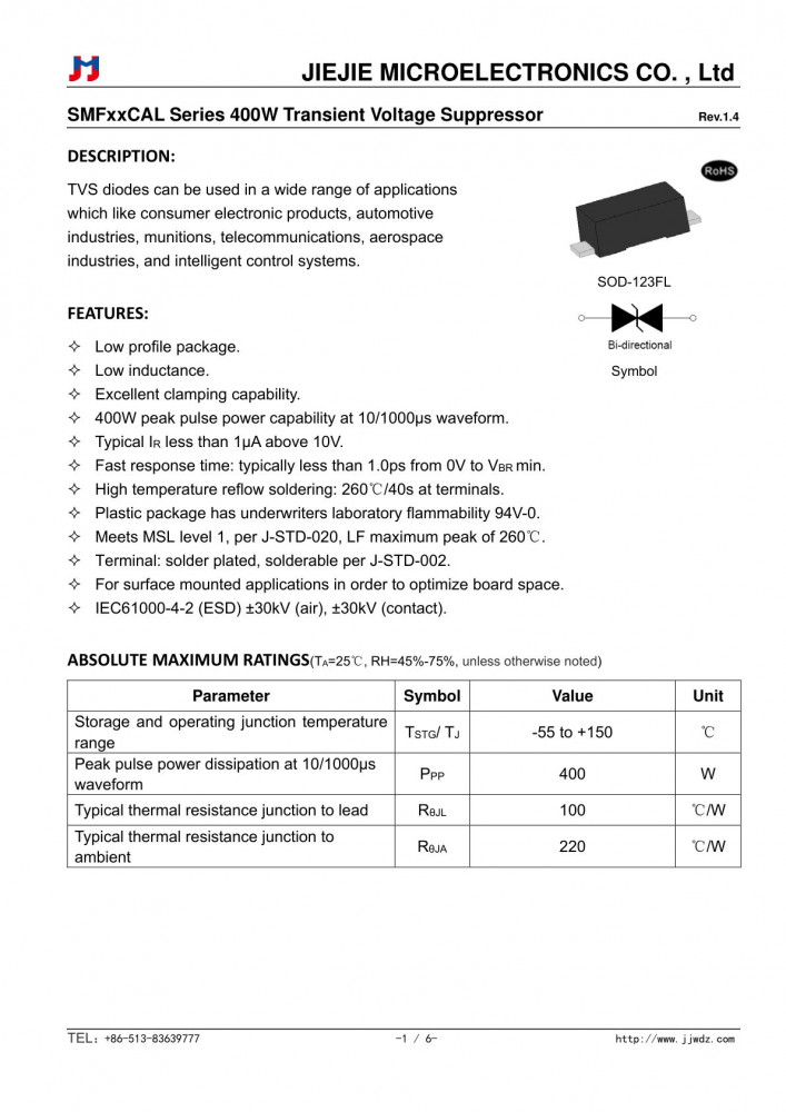 SMF5.0CAL datasheet page 1