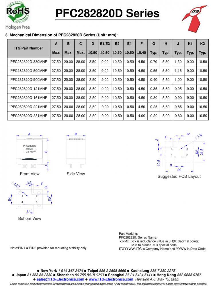 PFC282820D technical documentation page 2