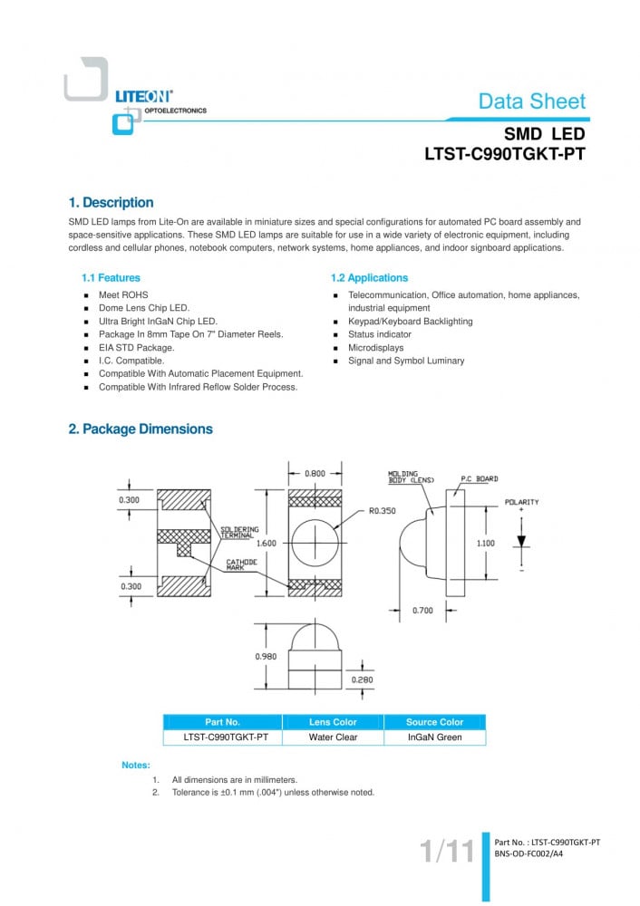 LTST-C990TGKT-PT datasheet page 2