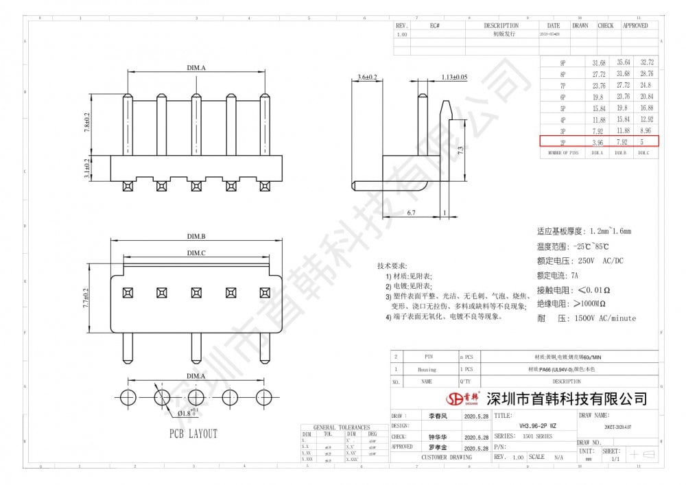 VH3.96-2P WZ specification page 1