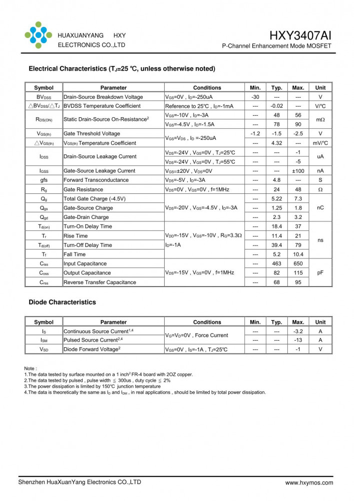 HXY3407AI datasheet page 2