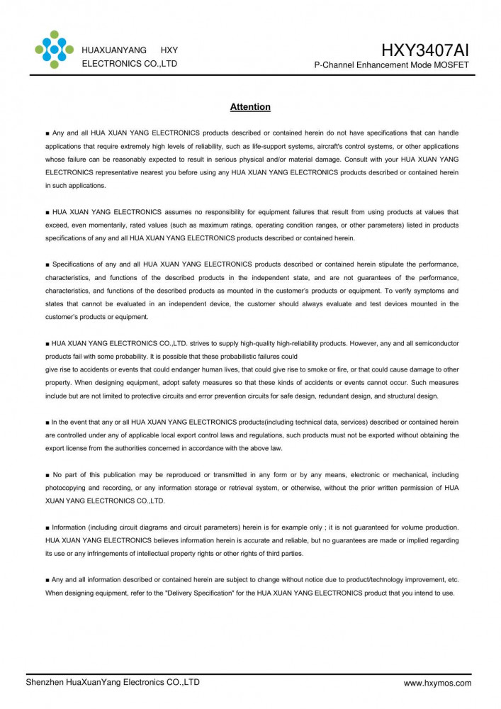 HXY3407AI datasheet page 6