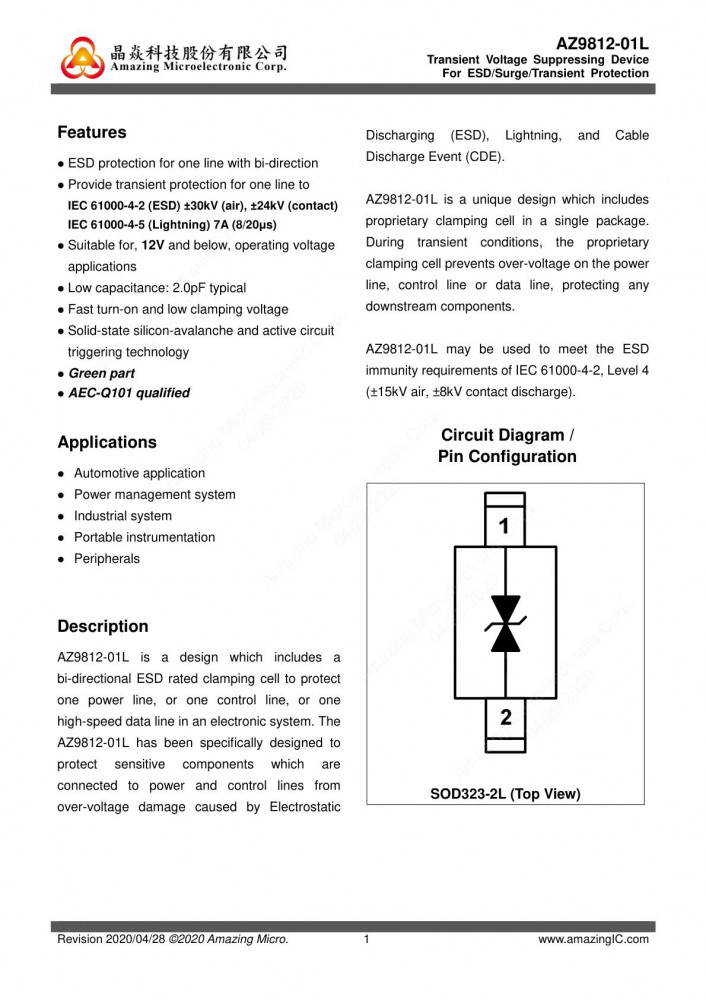 AZ9812-01L datasheet page 1