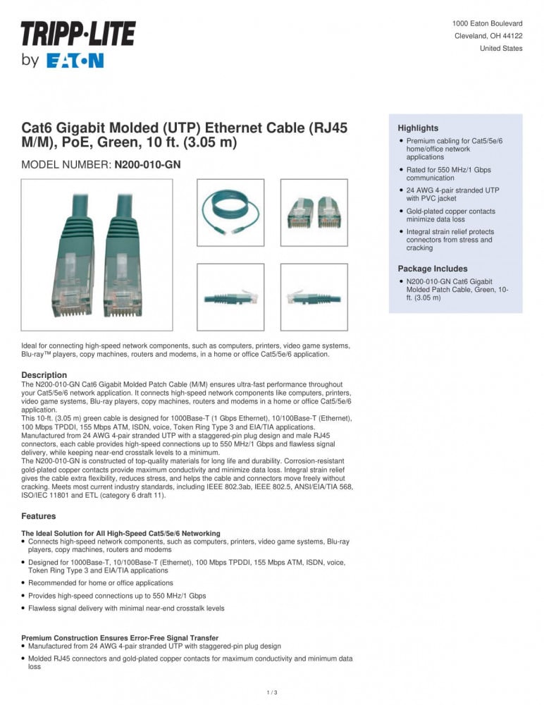 N200-010-GN technical document page 1