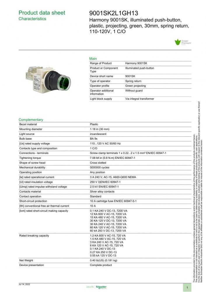 9001SK2L1GH13 technical document page 1