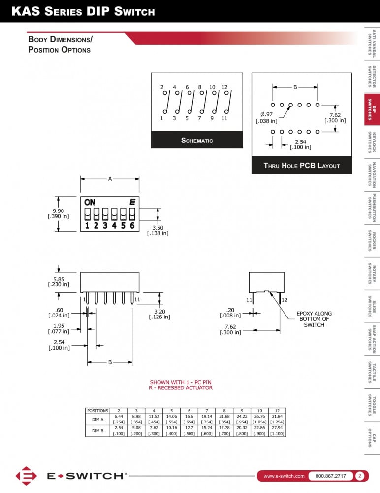 E-Switch KAS series DIP switch documentation page 2
