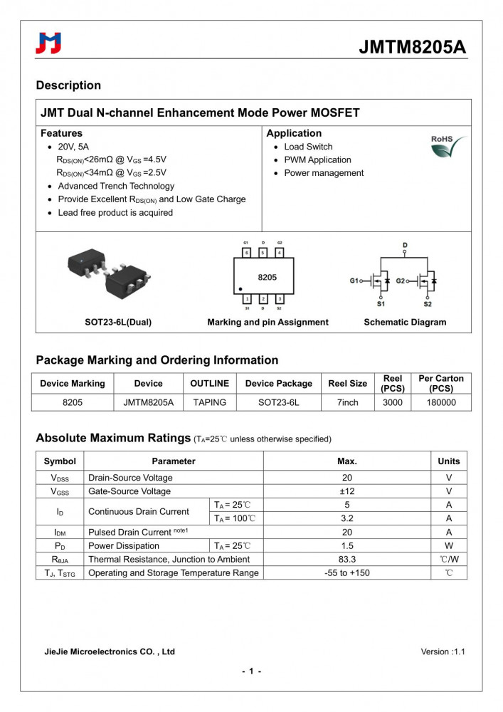 JMTM8205A datasheet page 1