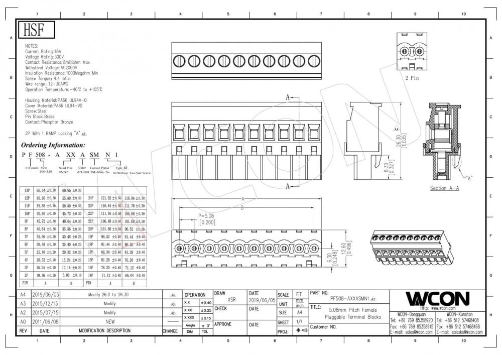 WCON PF508-A02ASMN1 technical drawing preview