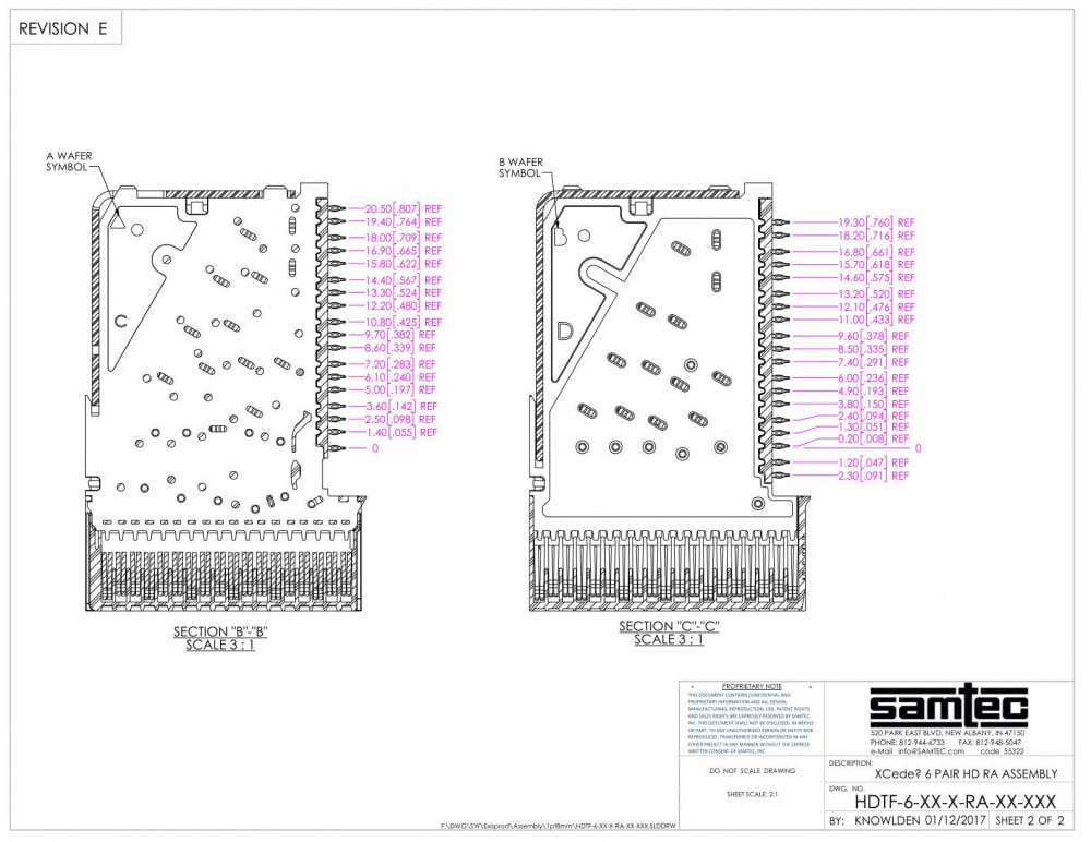 Samtec HDTF-6-06-S-RA-LC-100 technical drawing page 2