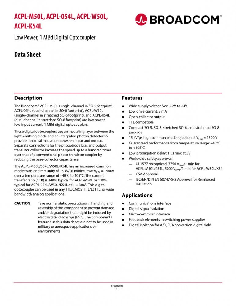 ACPL-W50L-560E datasheet page 1