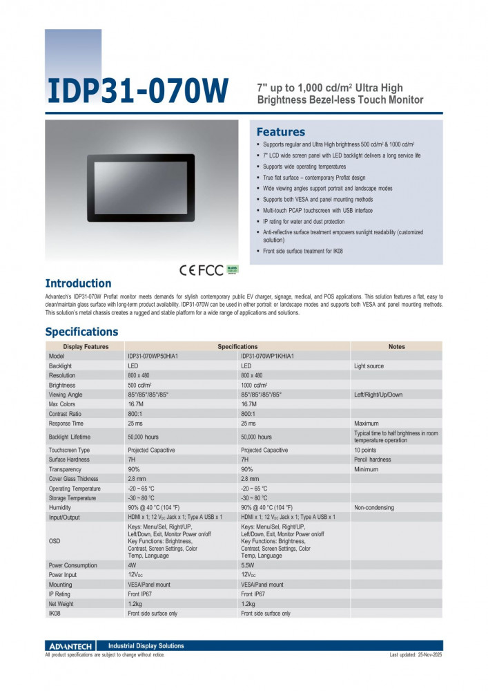 IDP31-070W product document page 1