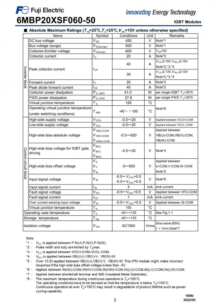 6MBP20XSF060-50 datasheet page 2