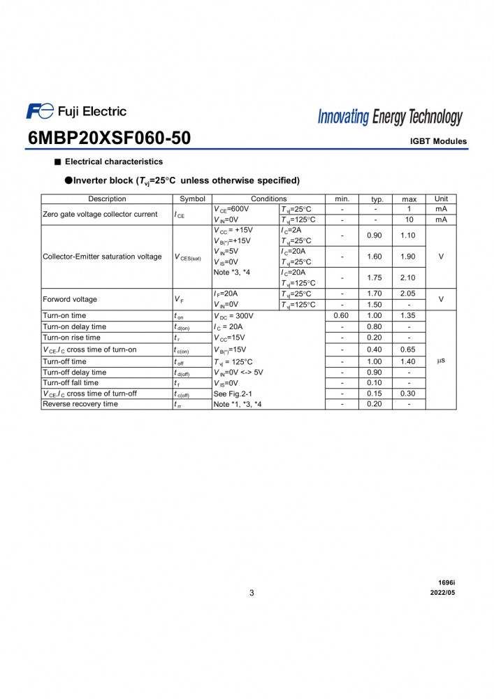 6MBP20XSF060-50 datasheet page 3