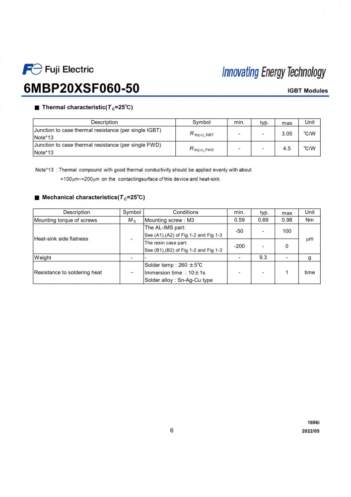 6MBP20XSF060-50 datasheet page 6