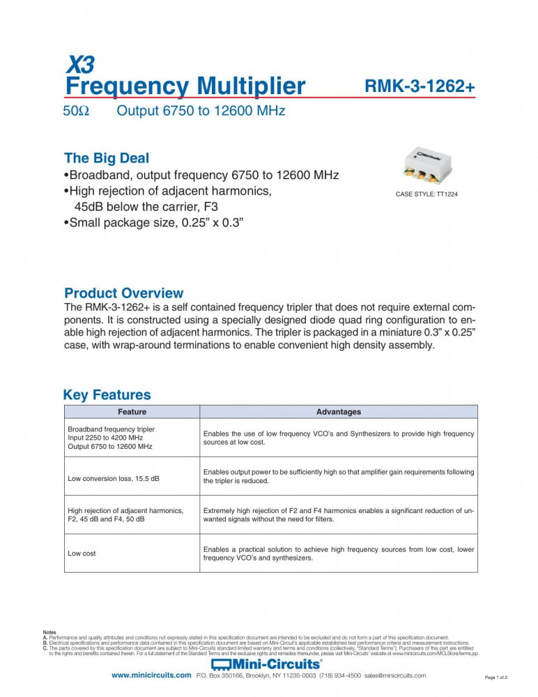 RMK-3-1262+ product overview and electrical specifications