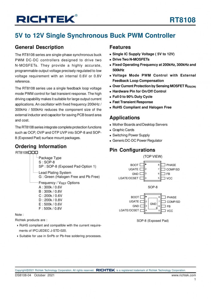 RT8108 datasheet page 1