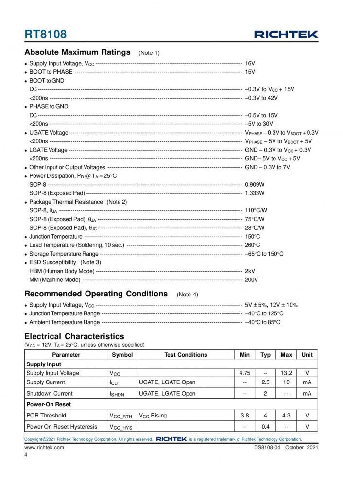 RT8108 datasheet page 4