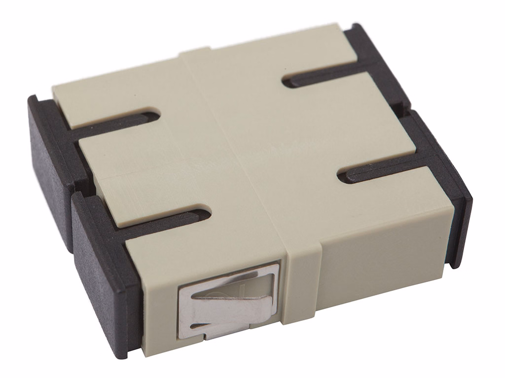 SC/UPC One Body Adapter, Simplex, Multimode, Beige Body, Ceramic Alignment Sleeve, with Flange, Screw Mount
