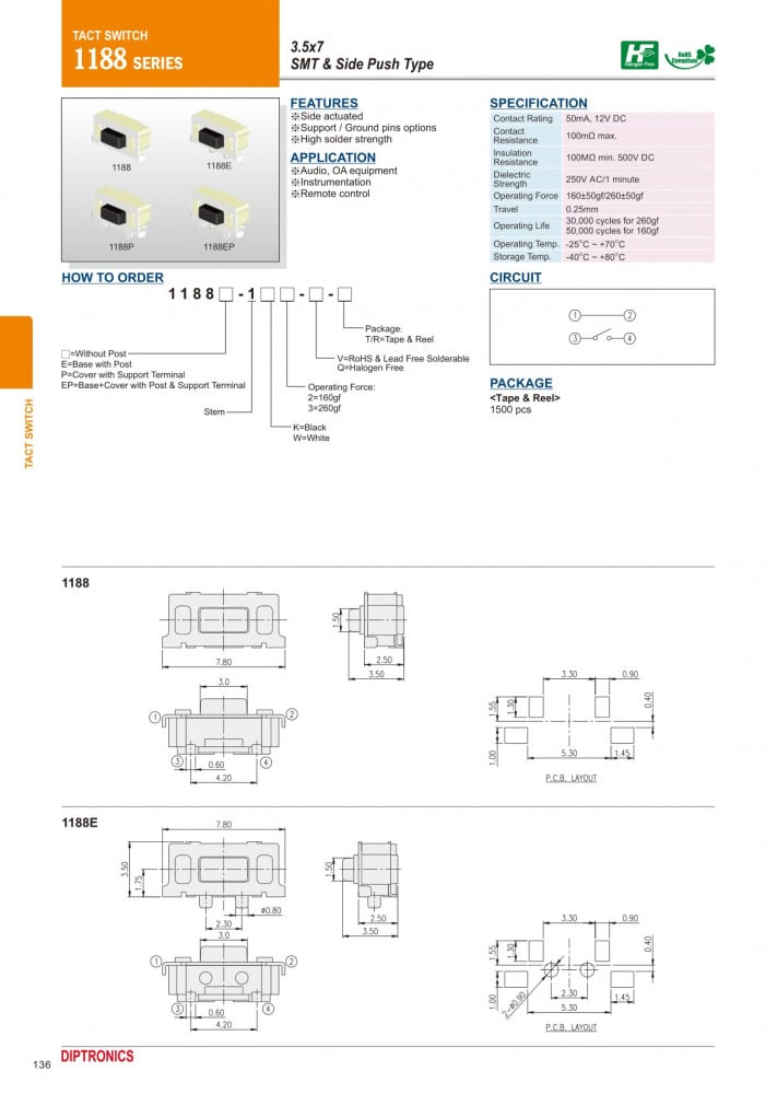 Diptronics 1188E-1W2-V-T/R datasheet page 1