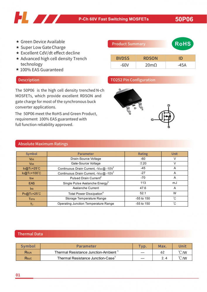 HL 50P06 datasheet page 1