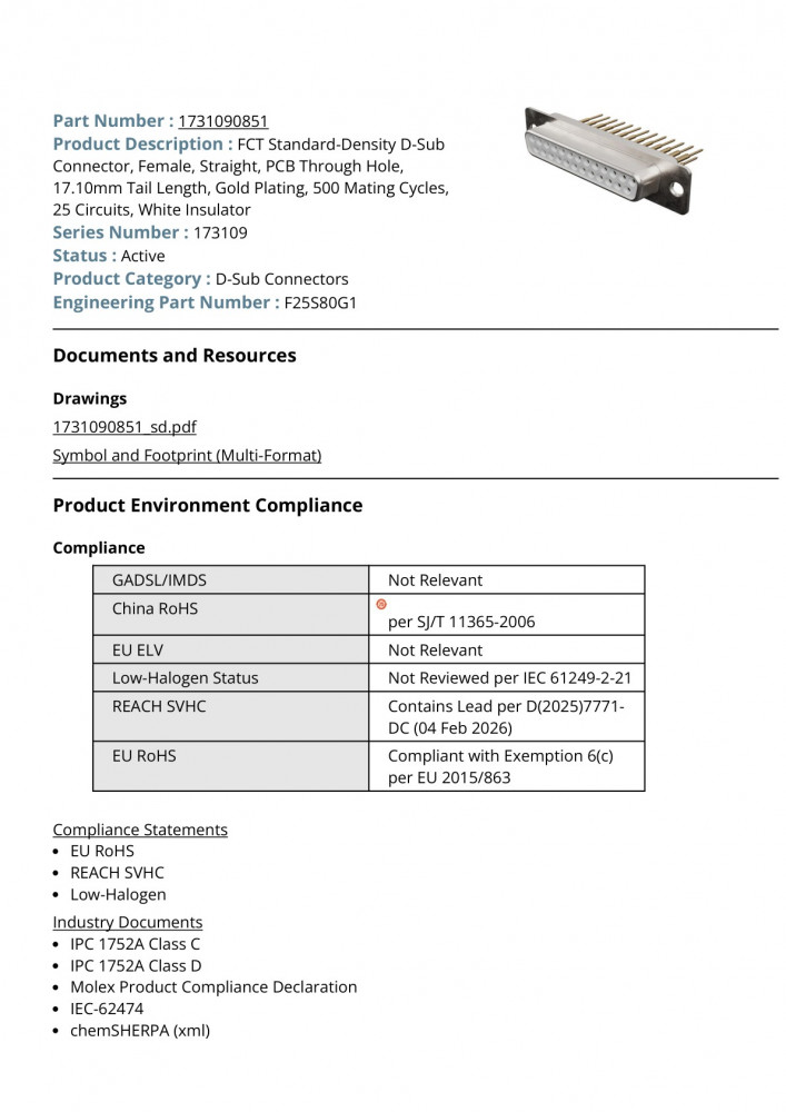 MOLEX 1731090851 technical drawing page 1