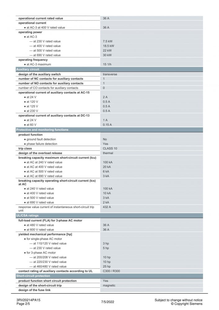 3RV20214PA15 technical document page 2