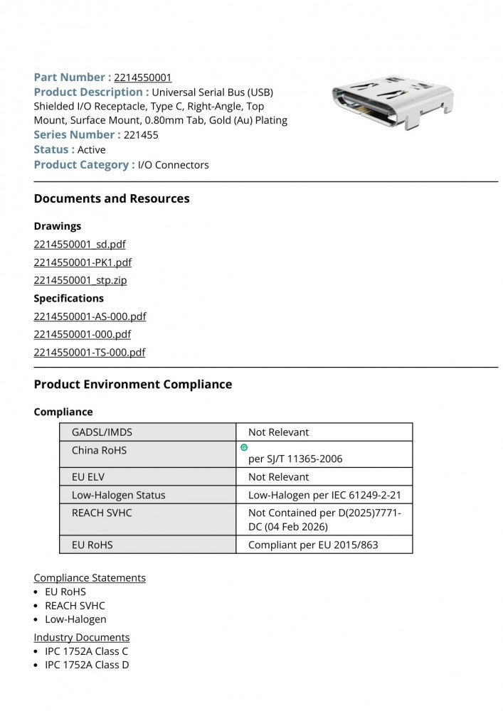MOLEX 2214550001 document image 1