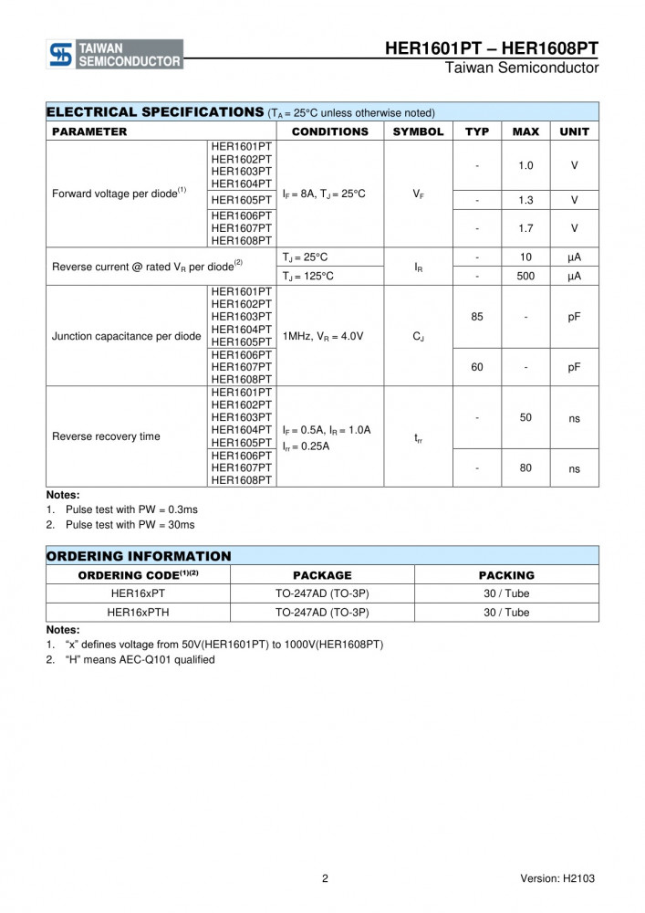 HER1607PT datasheet page 2