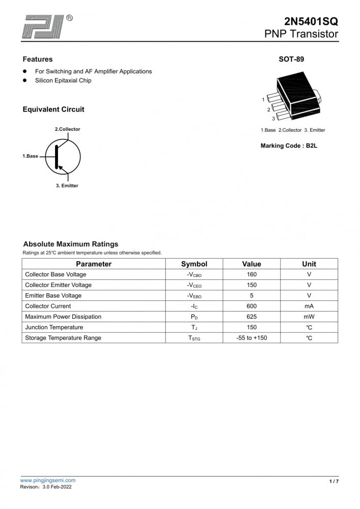 2N5401SQ datasheet page 1