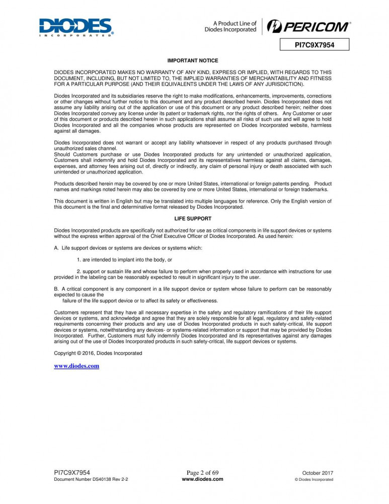 PI7C9X7954 datasheet page 2