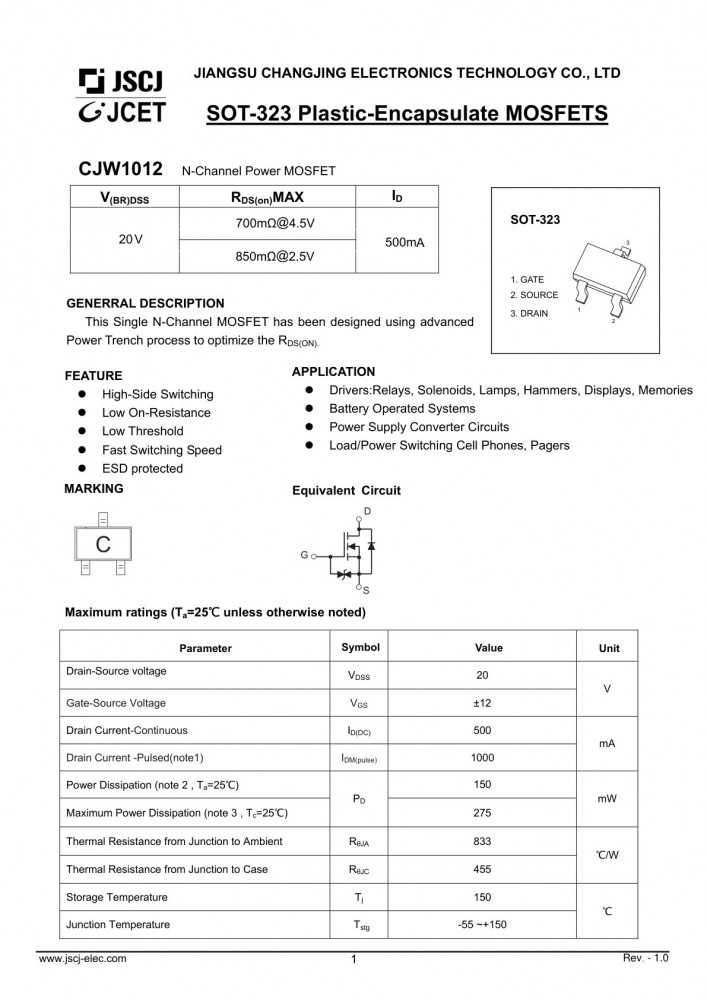 CJW1012 datasheet page 1