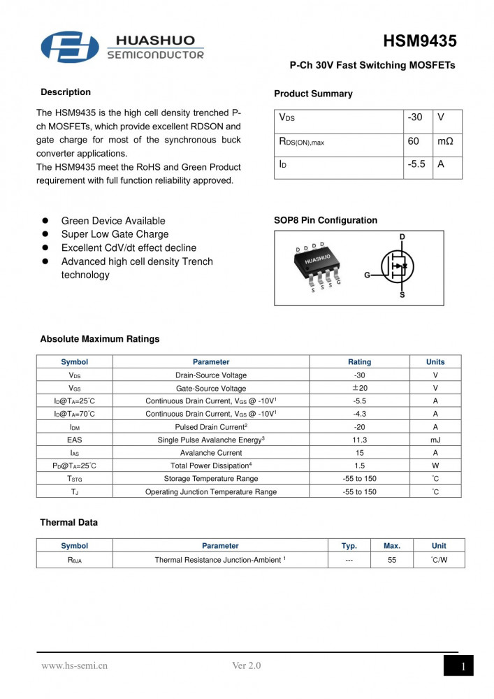 HSM9435 datasheet page 1