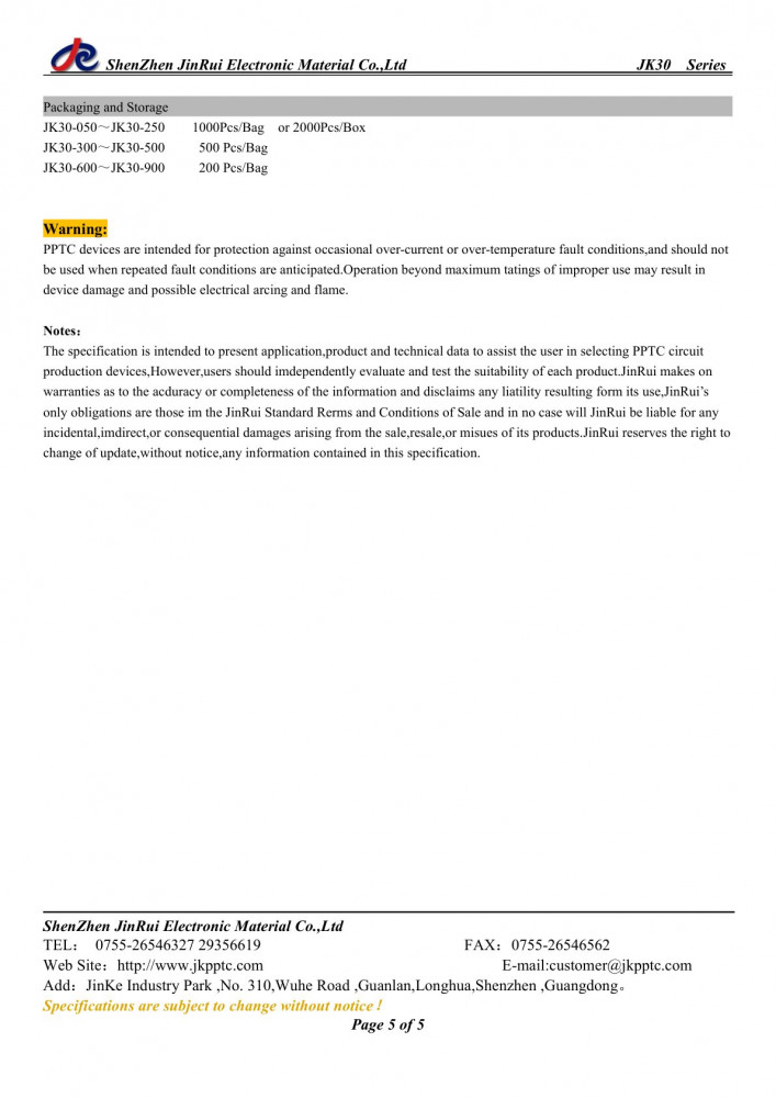 JK30 series datasheet page 5
