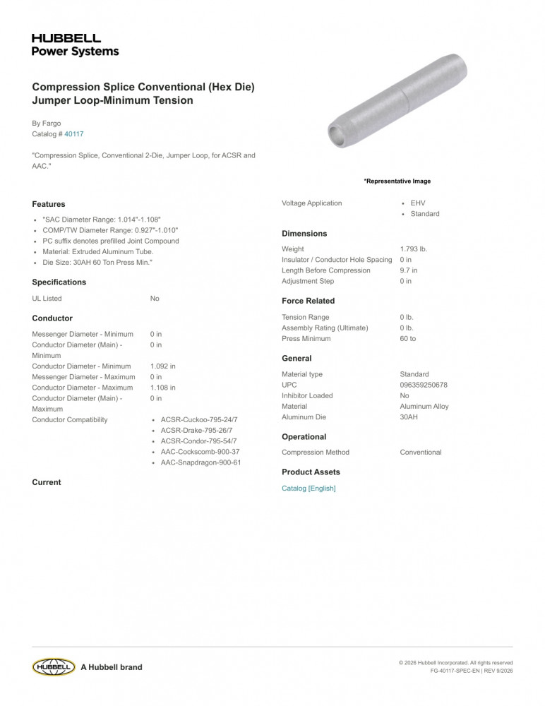 Product documentation image for Burndy/Fargo catalog 40117