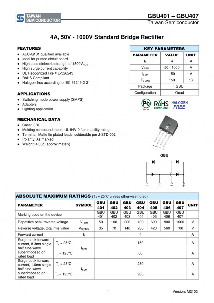 GBU401 datasheet page 1